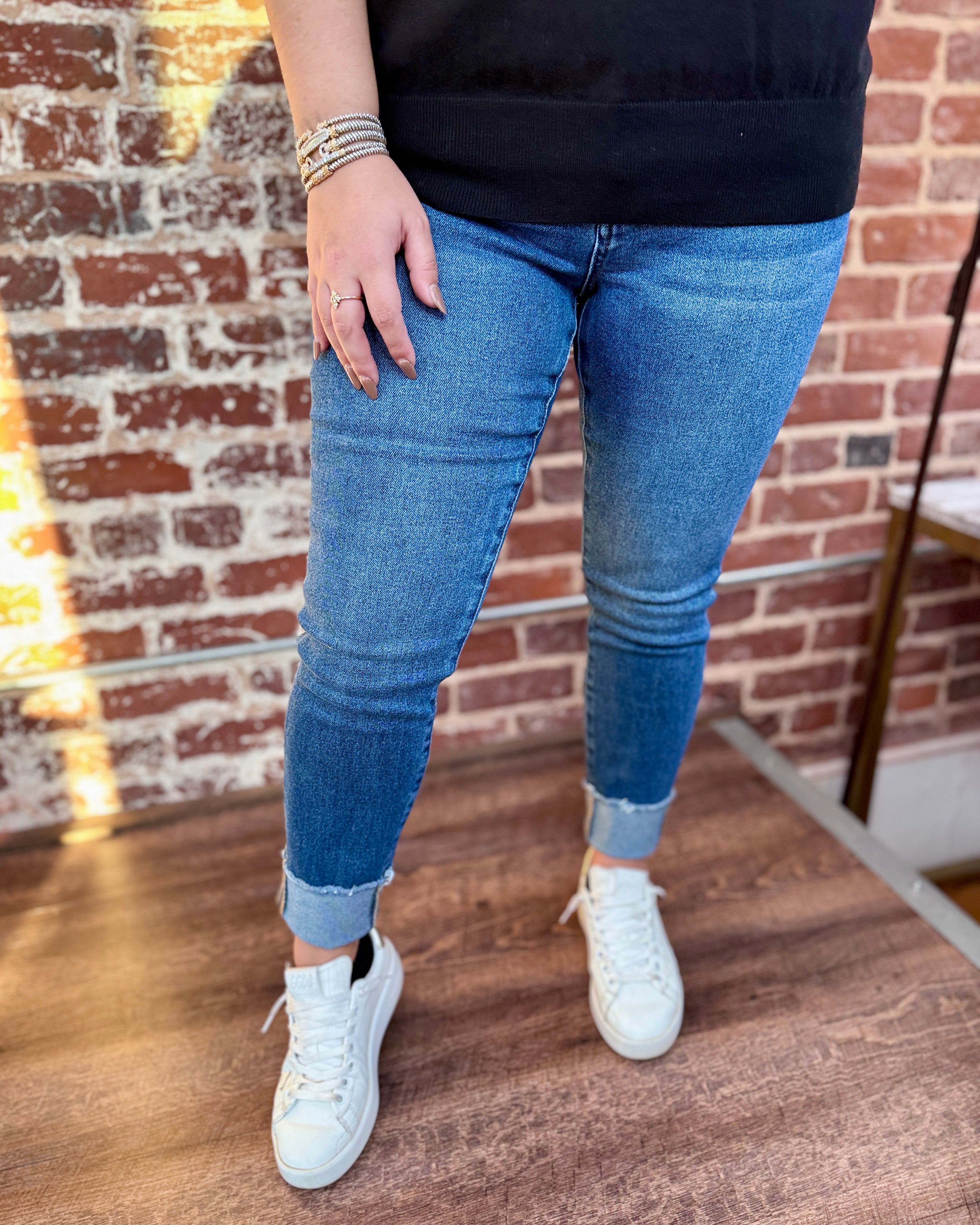 Mid Rise Crop Skinny with Button Fly – Vintage-Inspired, Distressed Hem ...